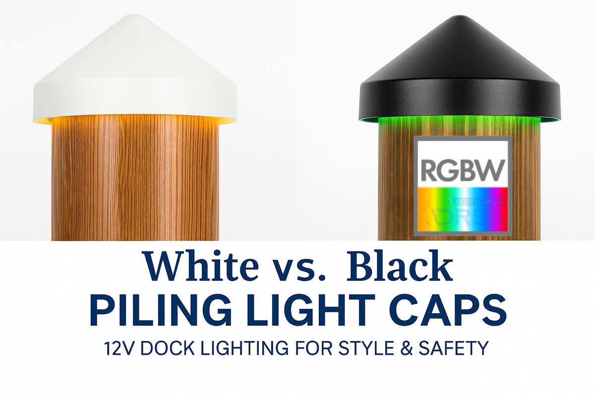 White vs. Black Piling Light Caps | 12V Marine Dock Lighting by DRSA