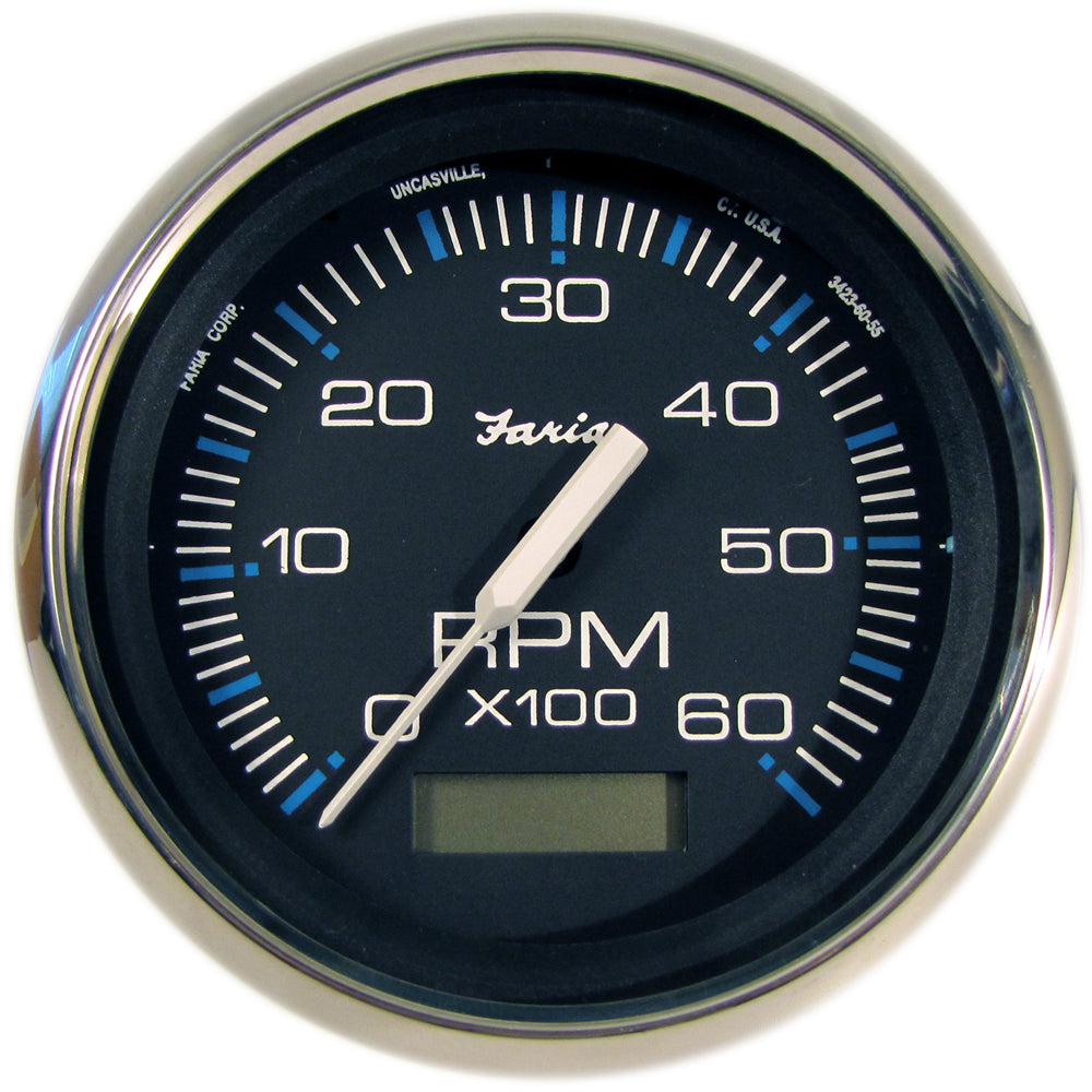 Faria Chesapeake Black 4" Tachometer w/Hourmeter - 6000 RPM (Gas) (Inb